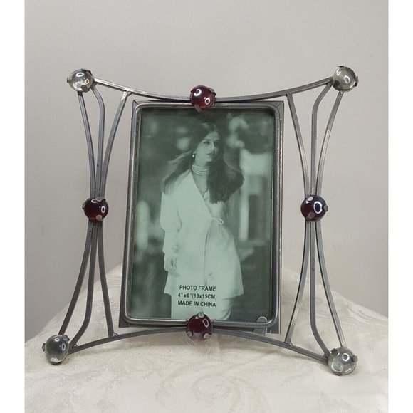 Unbranded | Other | Geometric Metal Frame Art Deco With Red Clear ...